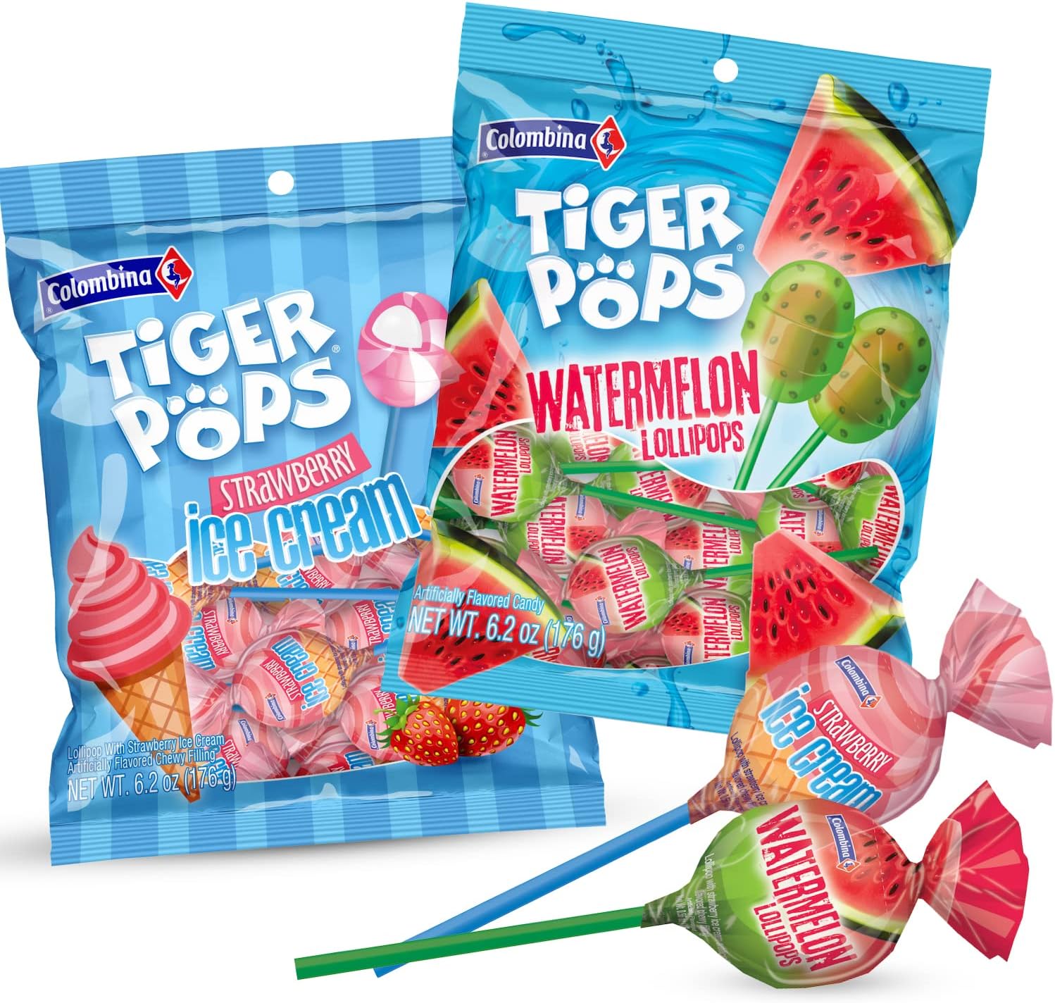 Amazon.com : Colombina Tiger Pops, Strawberry Ice Cream and Watermelon ...