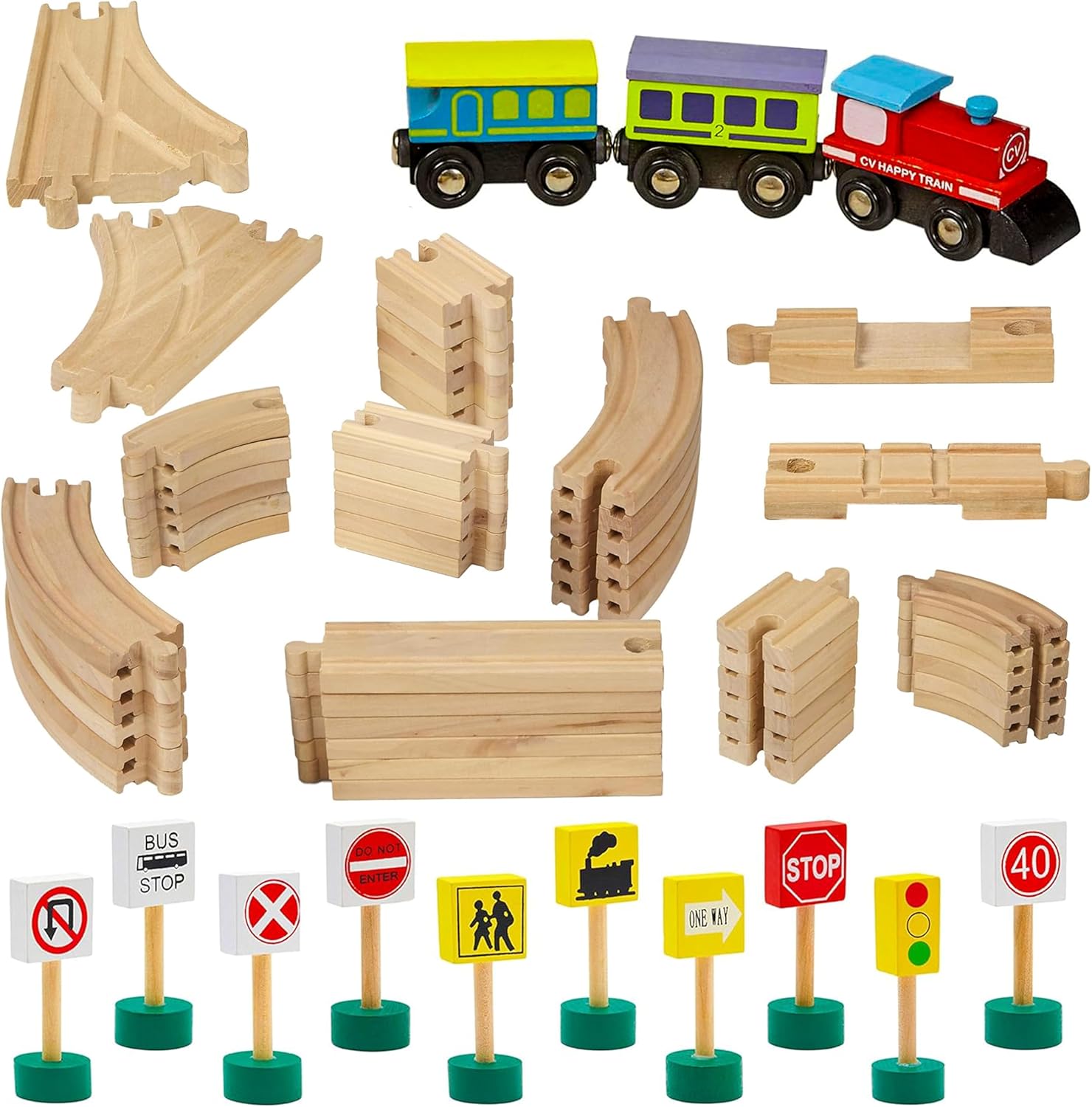 Amazon.com: Dragon Drew Wooden Toy Train Tracks | 65 Piece | Tracks ...