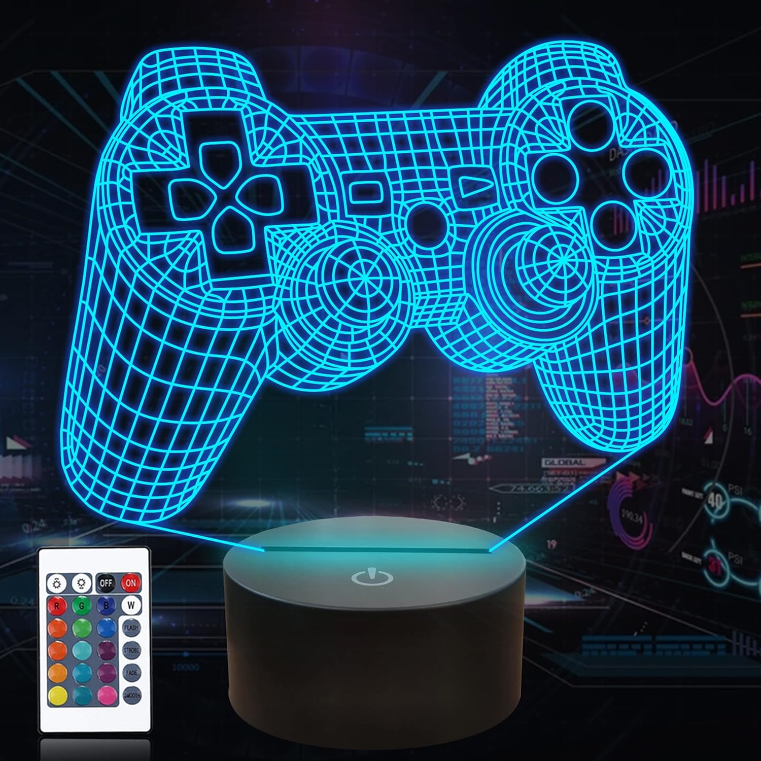 CooPark Gamepad 3D Lamp, Game Console Illusion Night Light for Kids, 16 ...