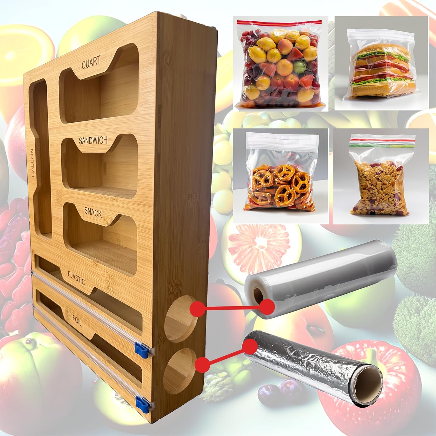 Amazon.com: 6-in-1 Foil and Plastic Wrap Organizer - Zip Lock Bag ...