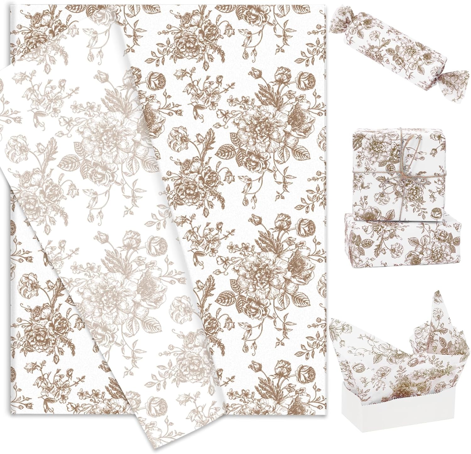 Amazon.com : Generic AnyDesign 60 Sheets Brown Floral Tissue Paper ...