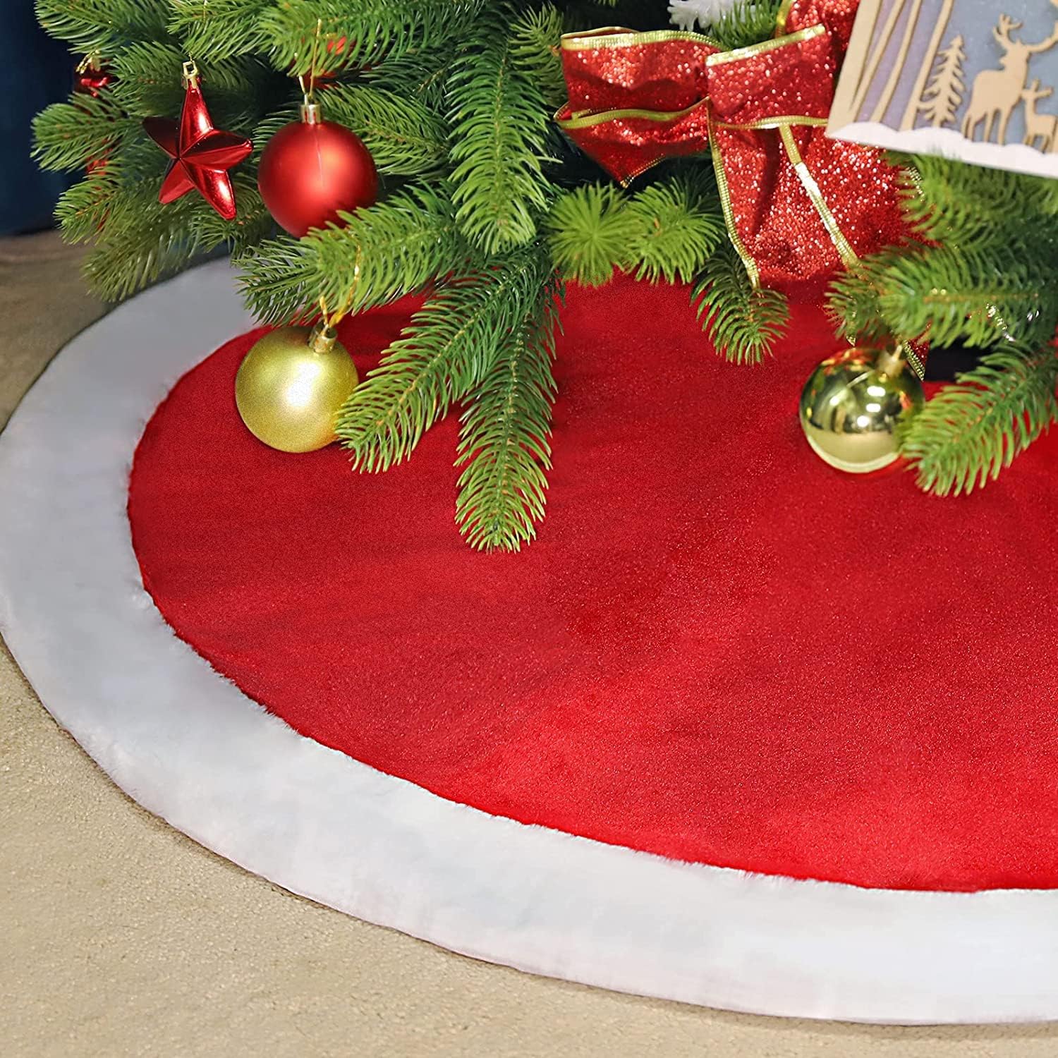 SALCAR Christmas Tree Skirts, Xmas Tree Skirt Red thickened double ...