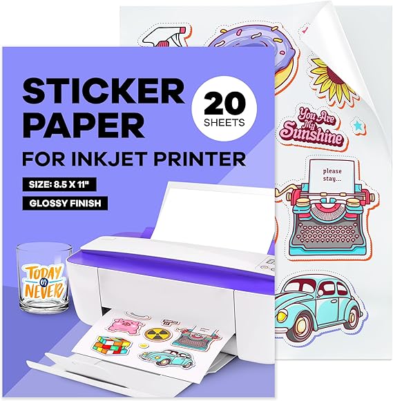 Amazon.com : Glossy Sticker Paper for Inkjet Printer - Printable Vinyl ...