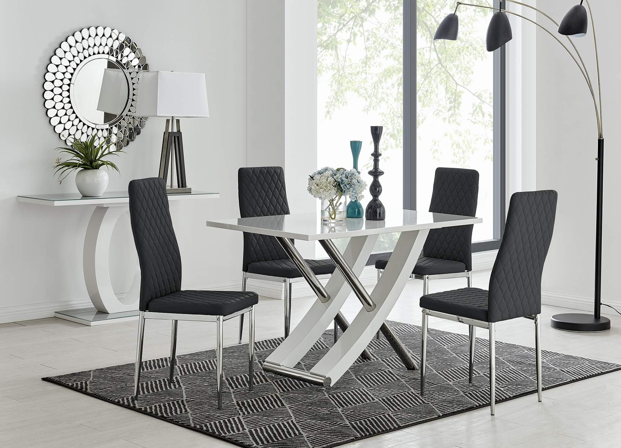 Mayfair 4 Modern White High Gloss Stainless Steel Metal Dining Table ...