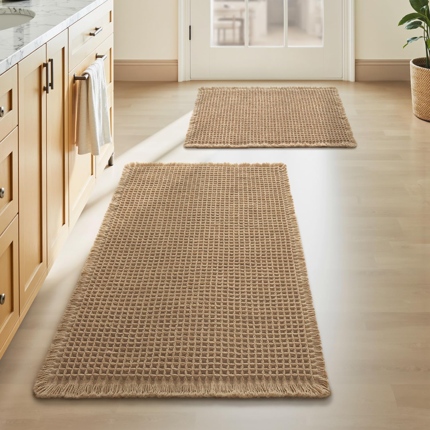 Amazon.com: Upgraded Waffle Bath Mat Set of 2, Super Absorbent Non Slip ...