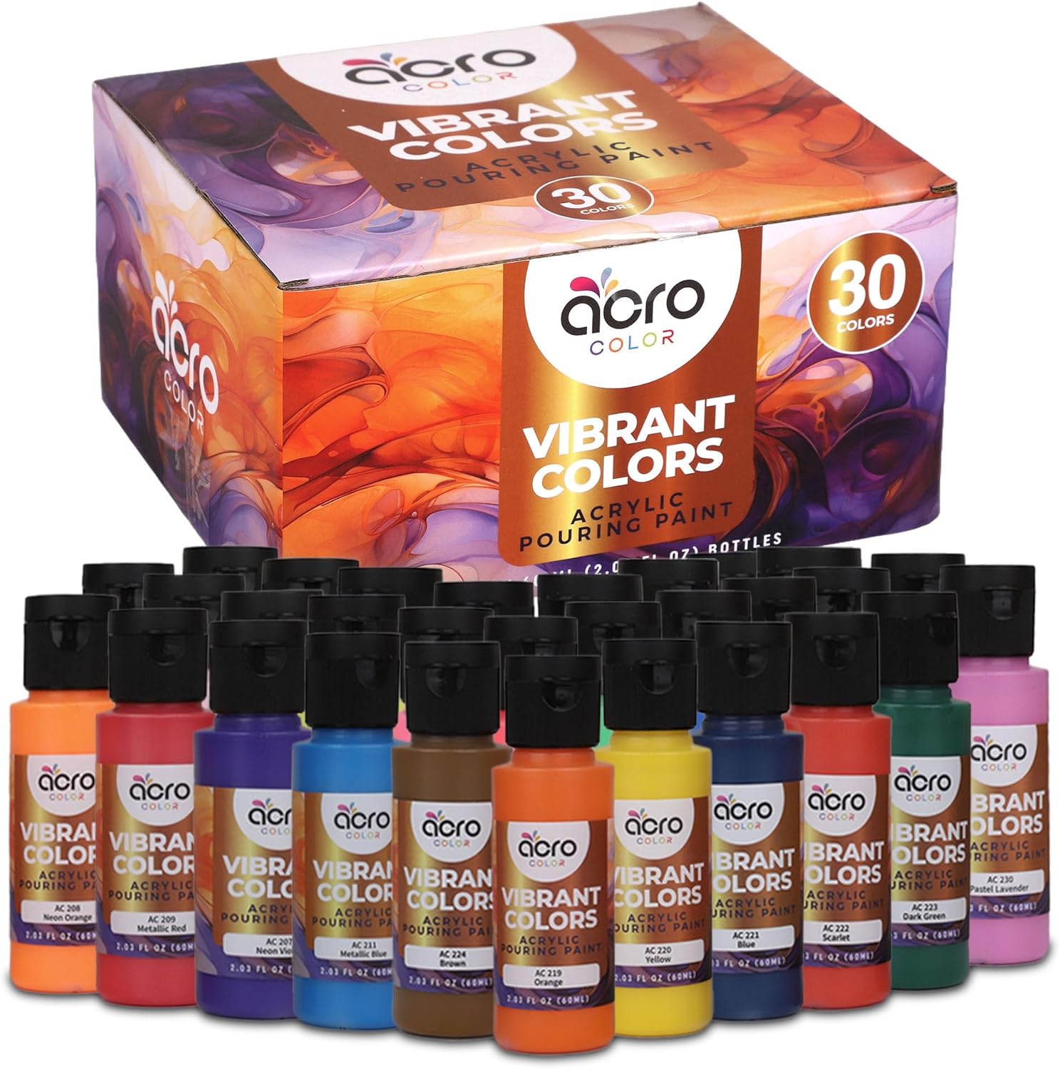 Amazon.com: Acrylic Pouring Paint Set - 30 Basic, Neon, Metallic, and ...