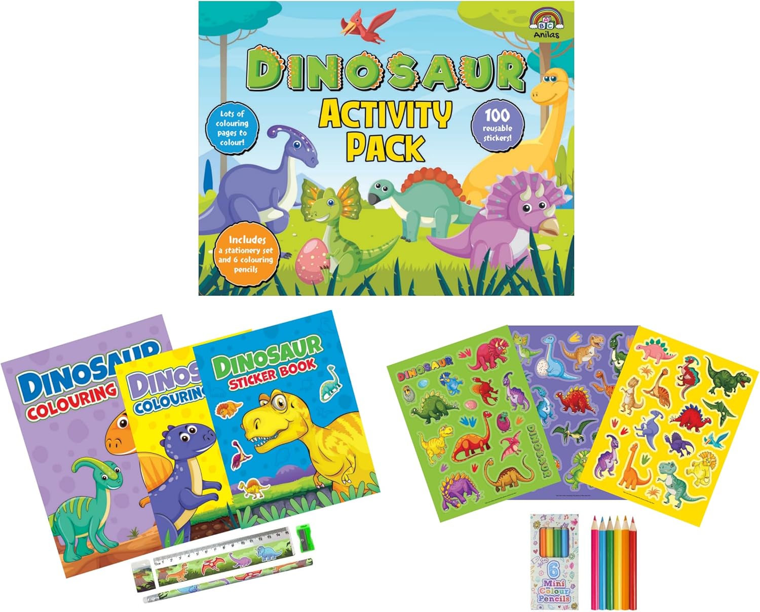 Anila's Dinosaur Activity Pack with Colouring Books, Sticker book ...