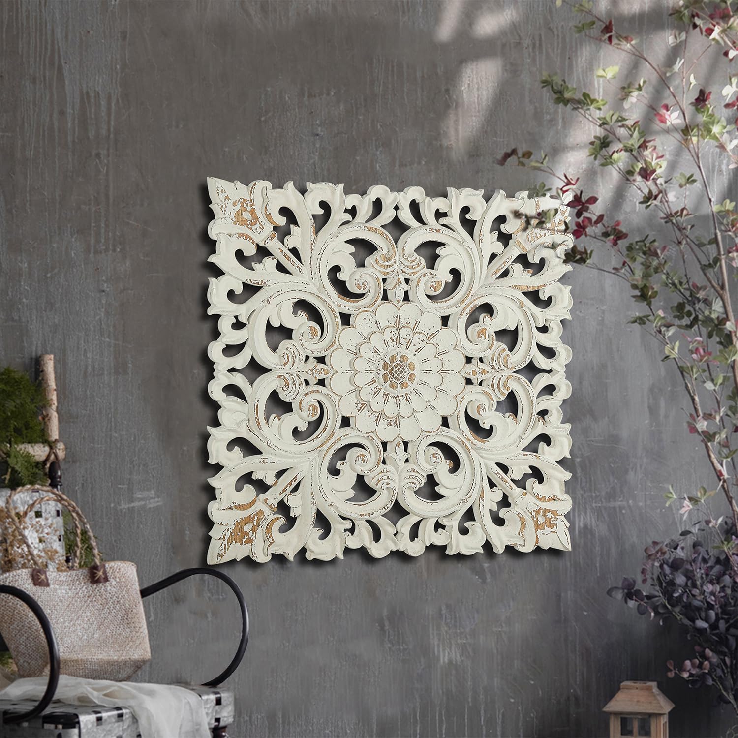Snapklik.com : XIAOAIKA Boho Carved Wood Wall Art - Distressed Antique ...