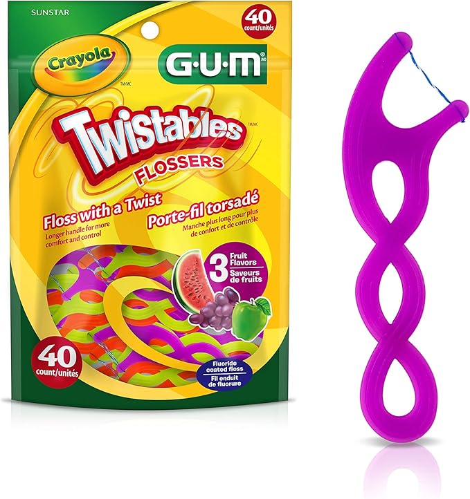GUM Crayola Kid's Twistables Fluoride Coated Flosser Picks, Floss with ...