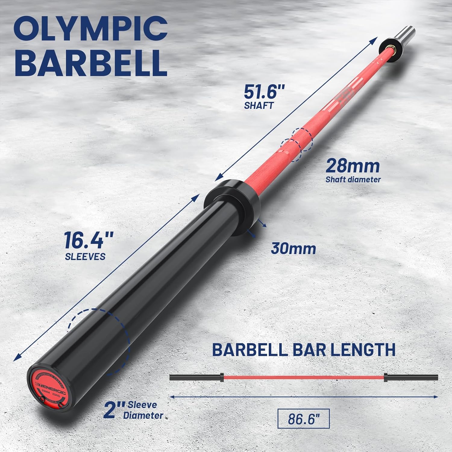 E.T.ENERGIC 7ft Olympic Barbell Bar 45LB Load 1500-lbs Capacity ...