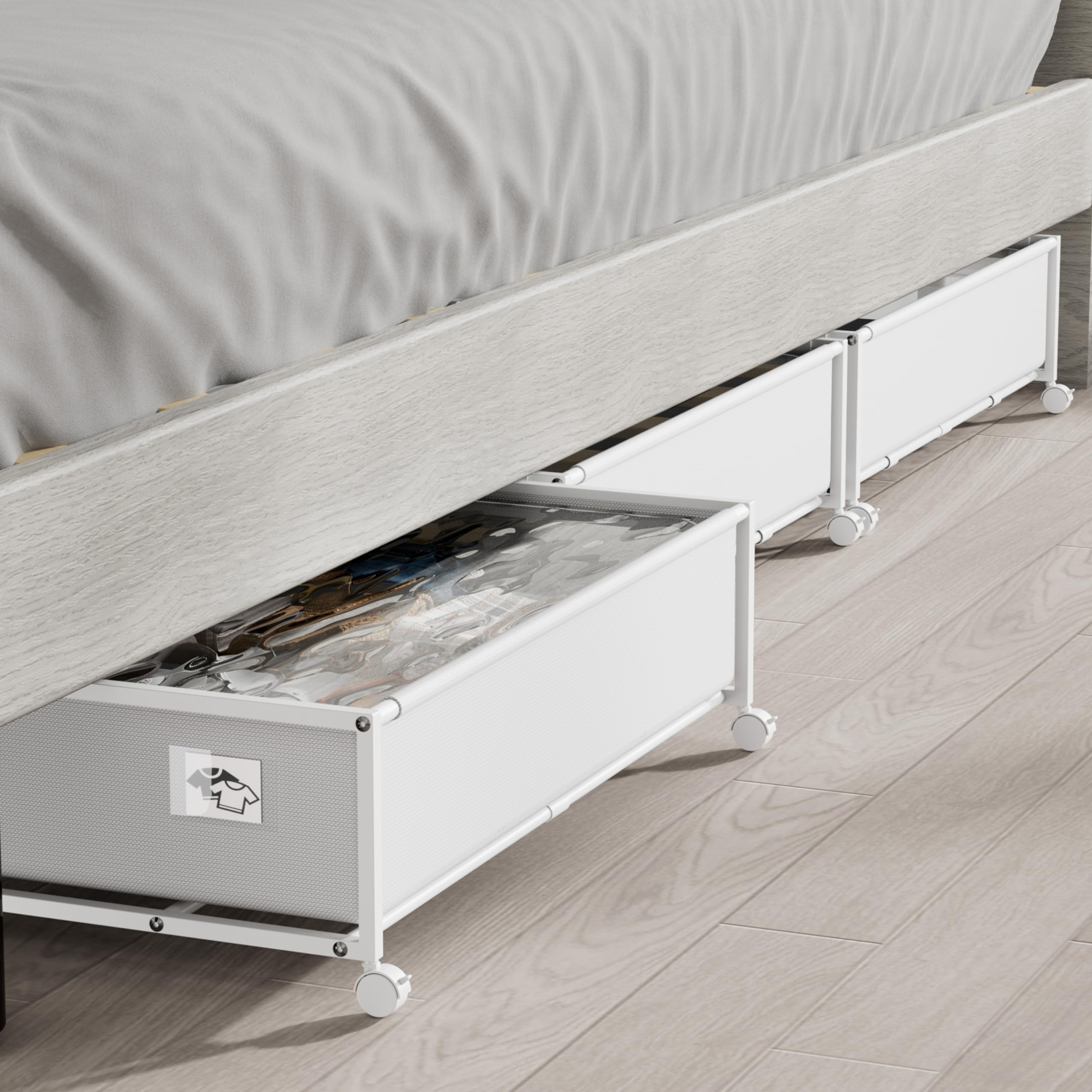 2 Pack Under Bed Storage with Lockable Wheels, Detachable Washable ...