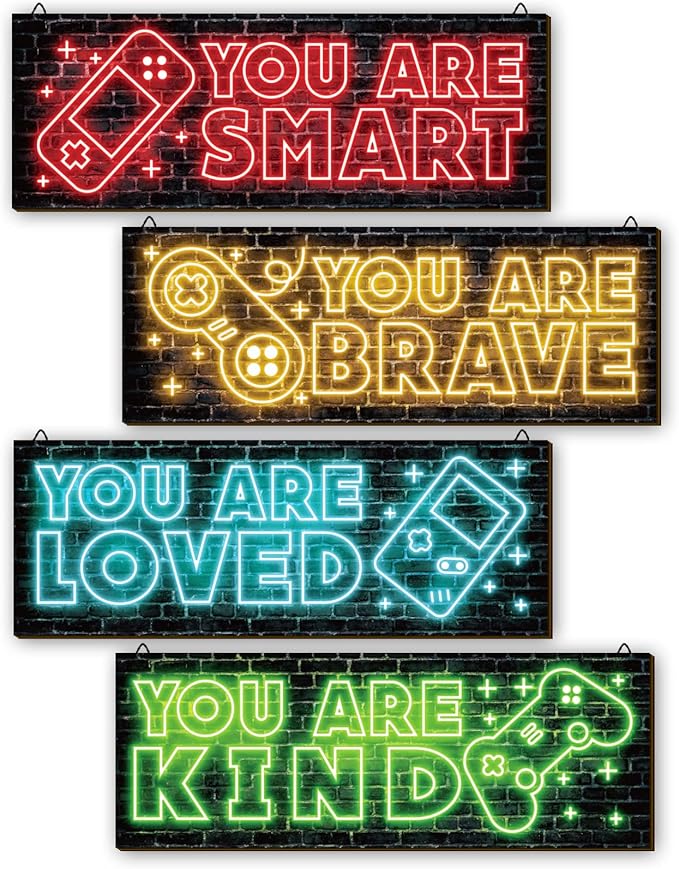 Amazon.com: YLOLUL 4 Pieces Neon Gaming Decor for Boys Room Wooden ...
