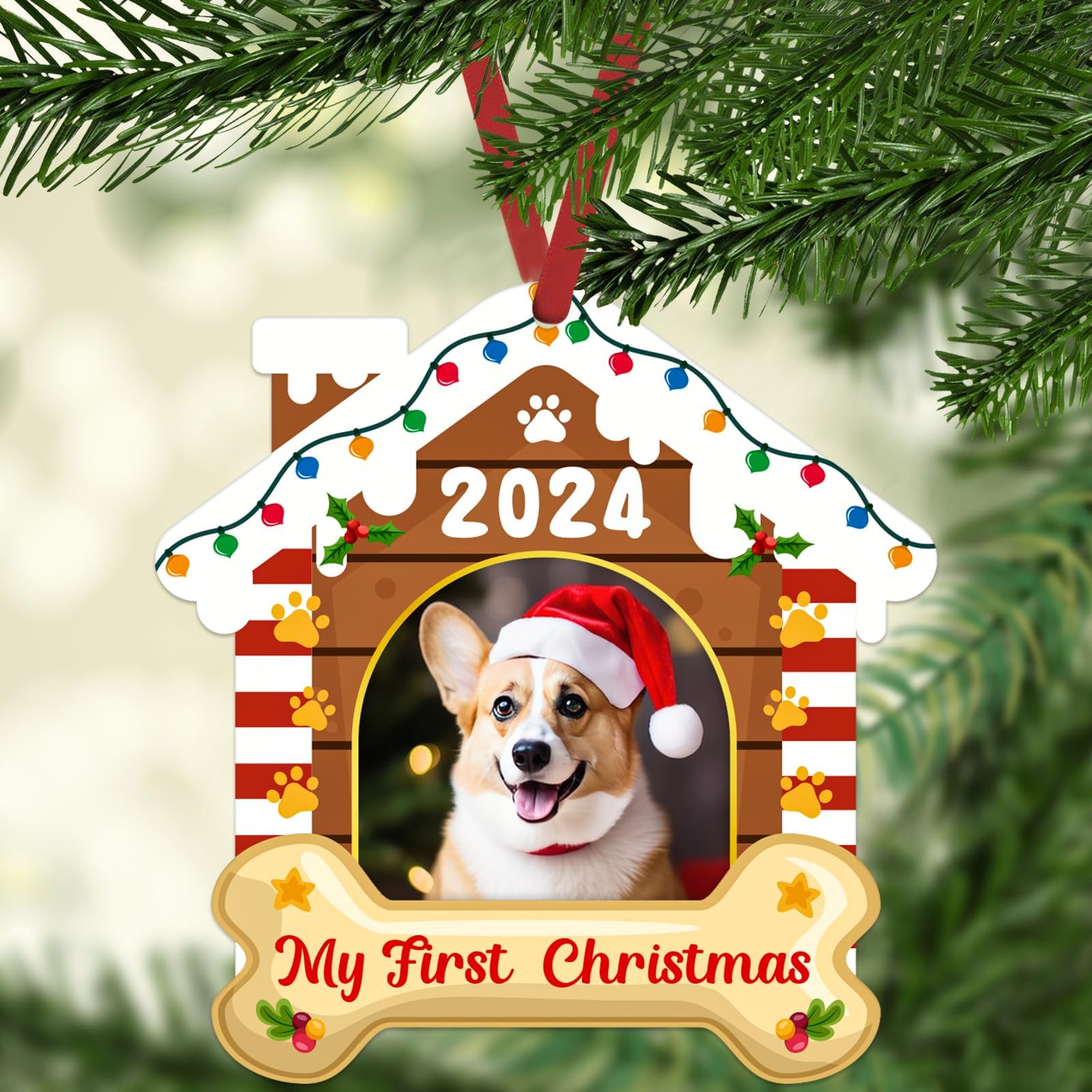 Amazon.com: JUESMOS Dog First Christmas Photo Frame Ornament 2024 ...