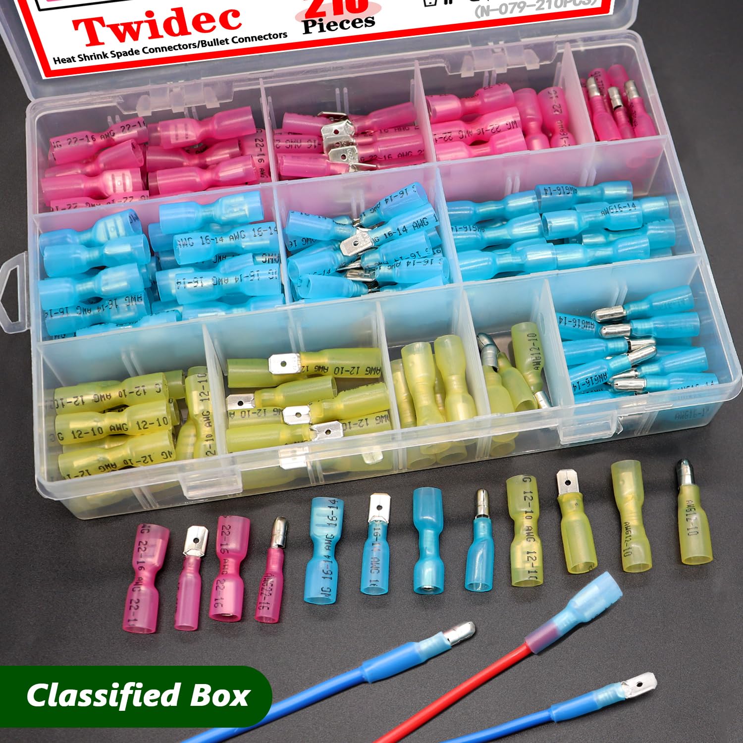 Snapklik.com : 210PCS Heat Shrink Spade Connectors Bullet Connectors 22 ...