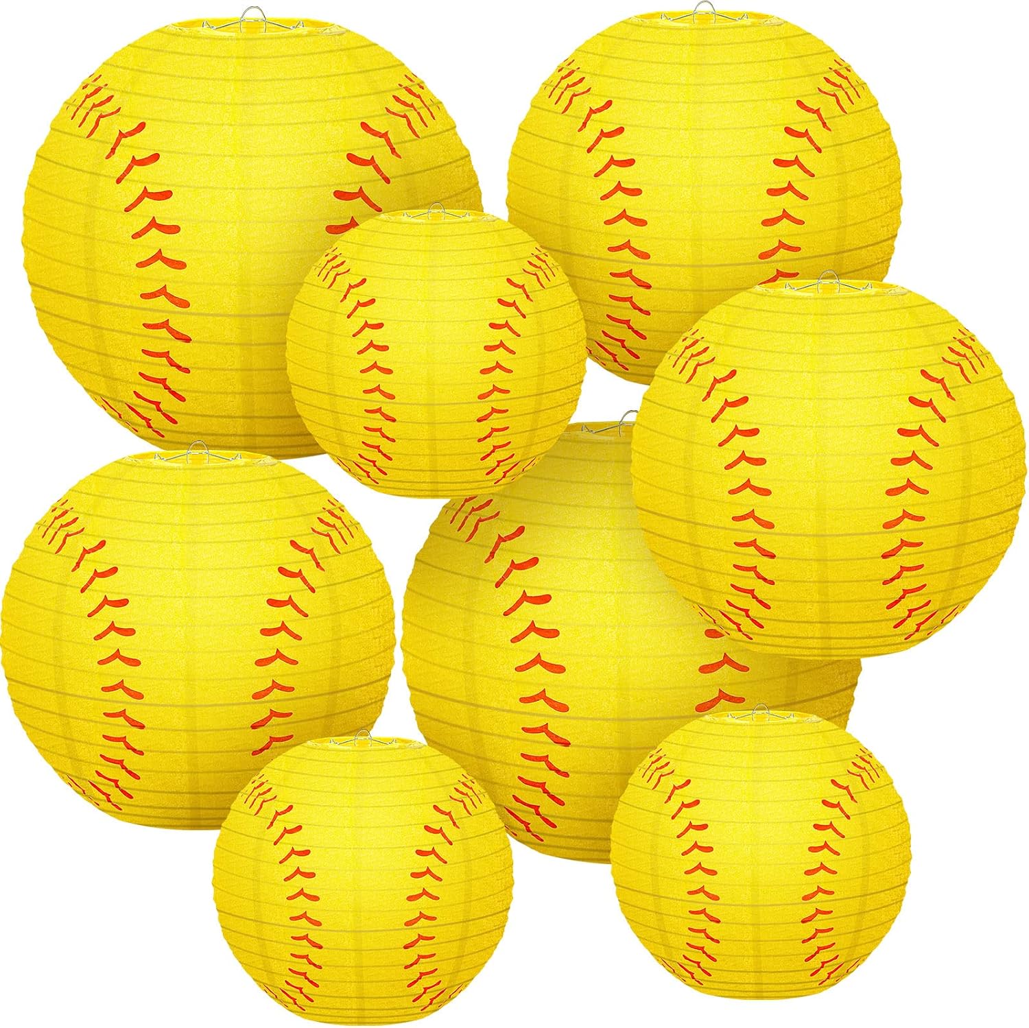 8 Pieces Softball Paper Lantern Yellow Baseball Hanging Paper Lanterns ...