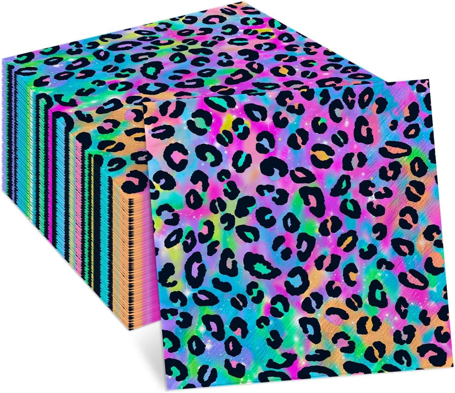 Amazon.com: Cheetah Print Birthday Napkins Iridescent Neon Rainbow ...