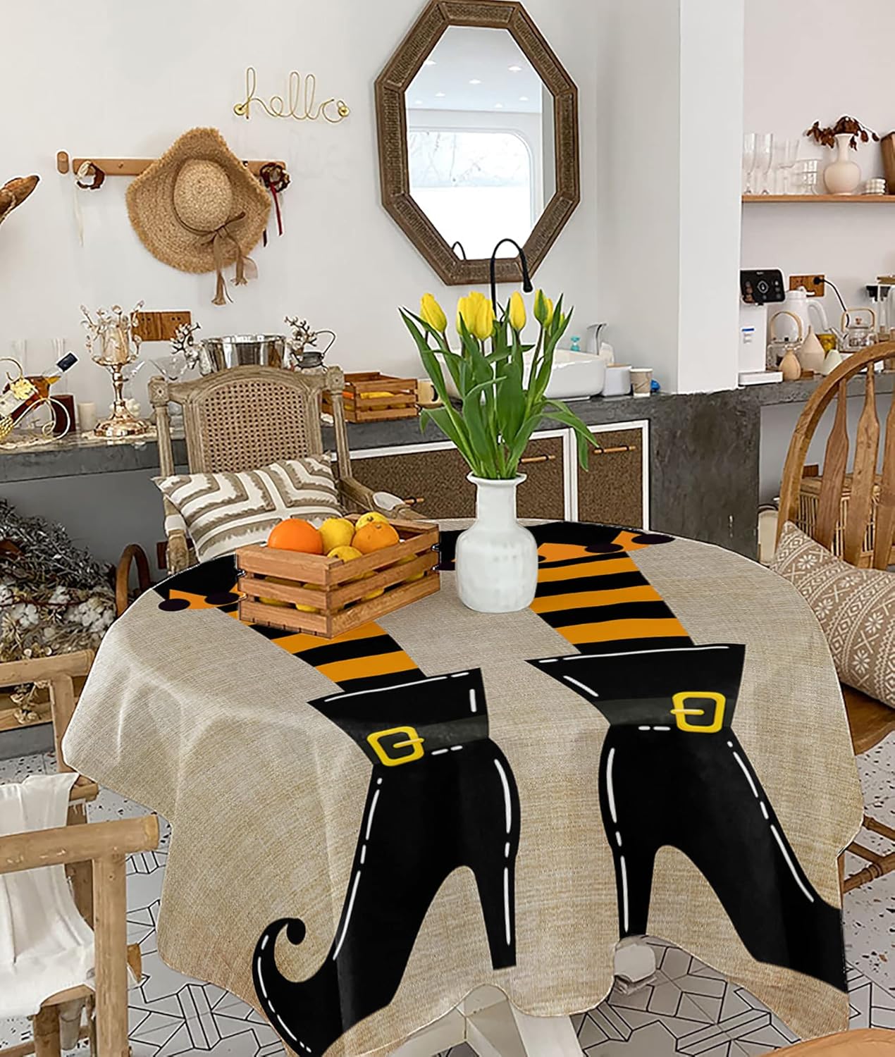 Amazon.com: Square Table Cloth Halloween Witch Shoes Black Quotes ...