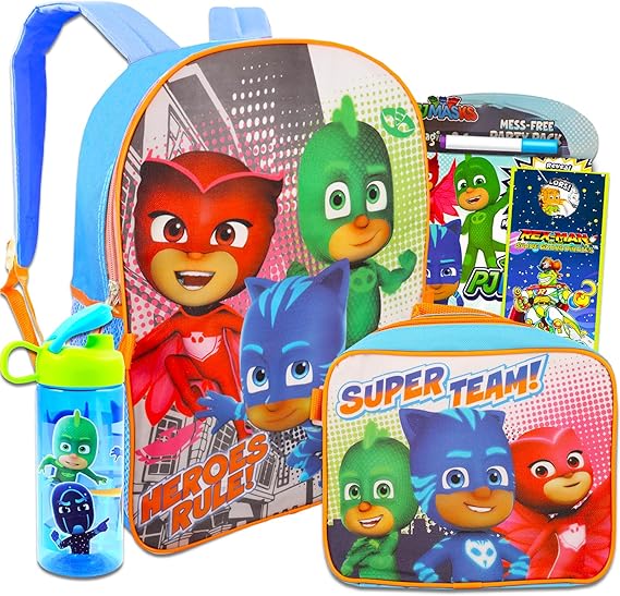 Amazon.com | PJ Masks School Backpack With Lunch Box For Kids ~ 6 Pc ...
