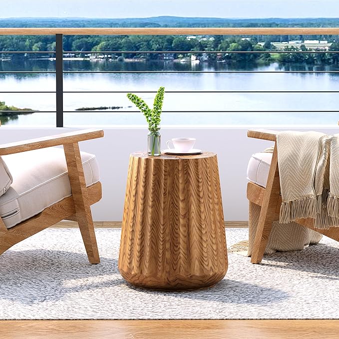 Amazon.com: COSIEST Wooden Outdoor Side Table, Round MgO Concrete End ...