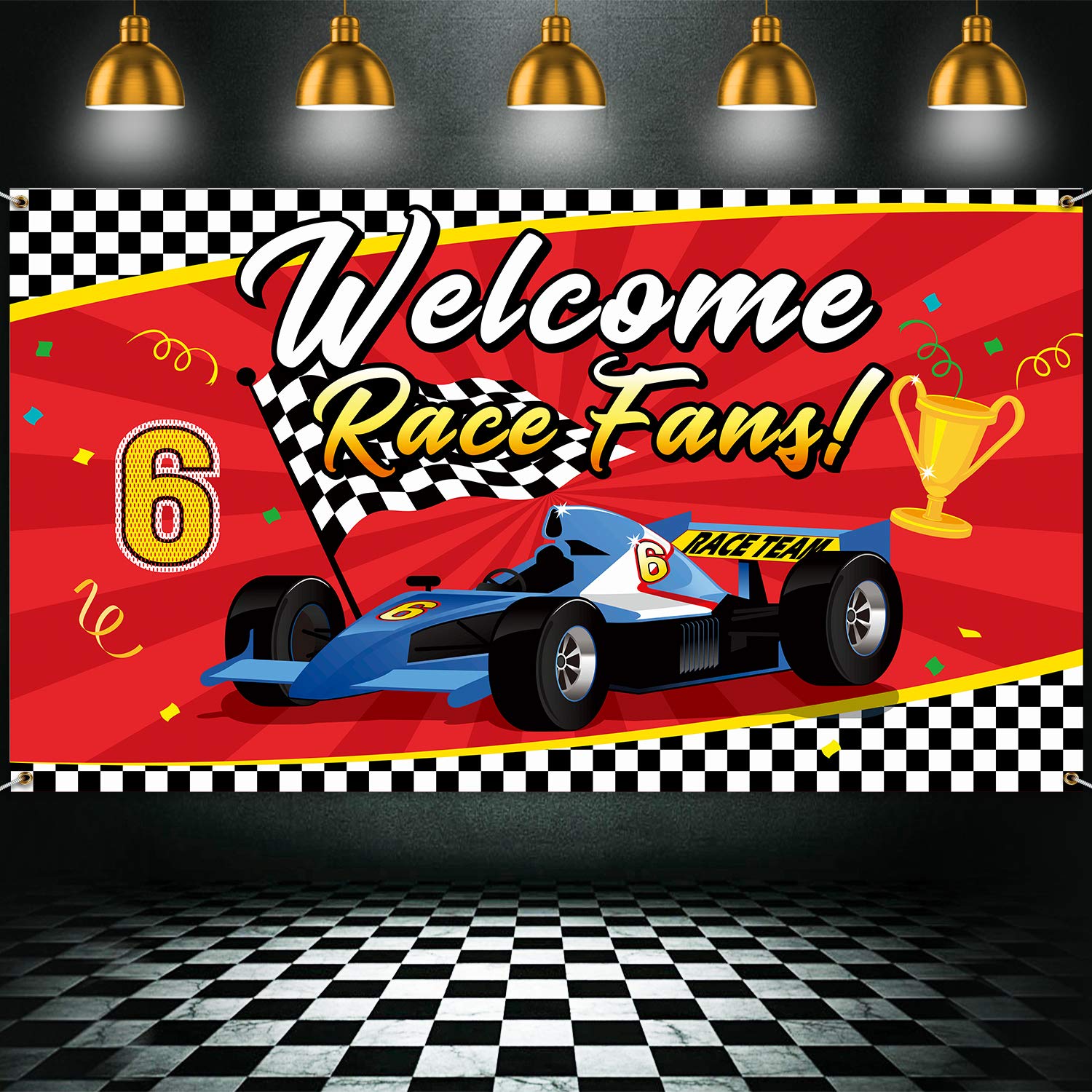 Racing Car Party Banner Decorations Supplies Welcome Race Fans Backdrop ...