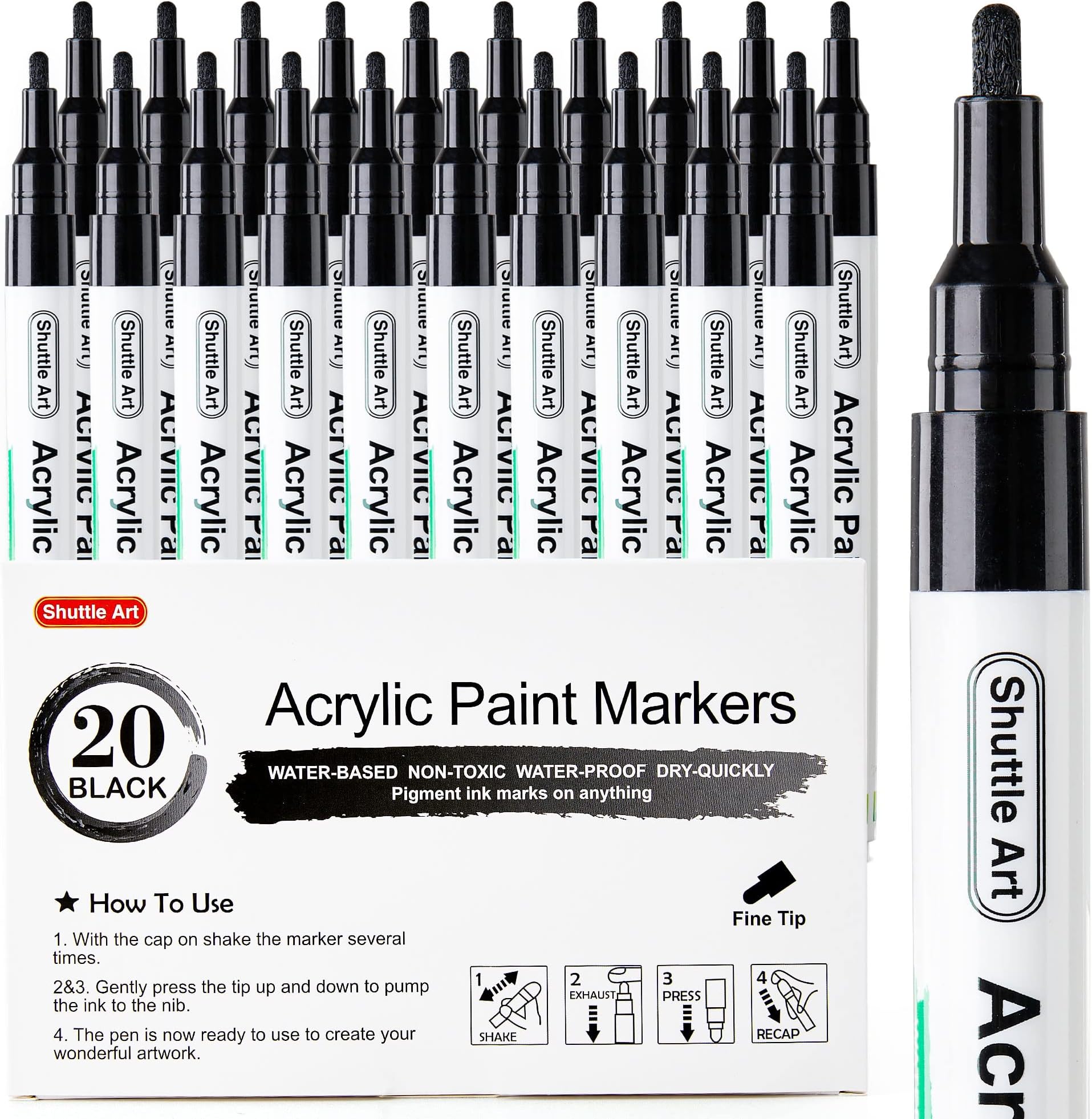 Amazon.com: Shuttle Art 20 Pack Black Fine Tip Acrylic Paint Pens ...