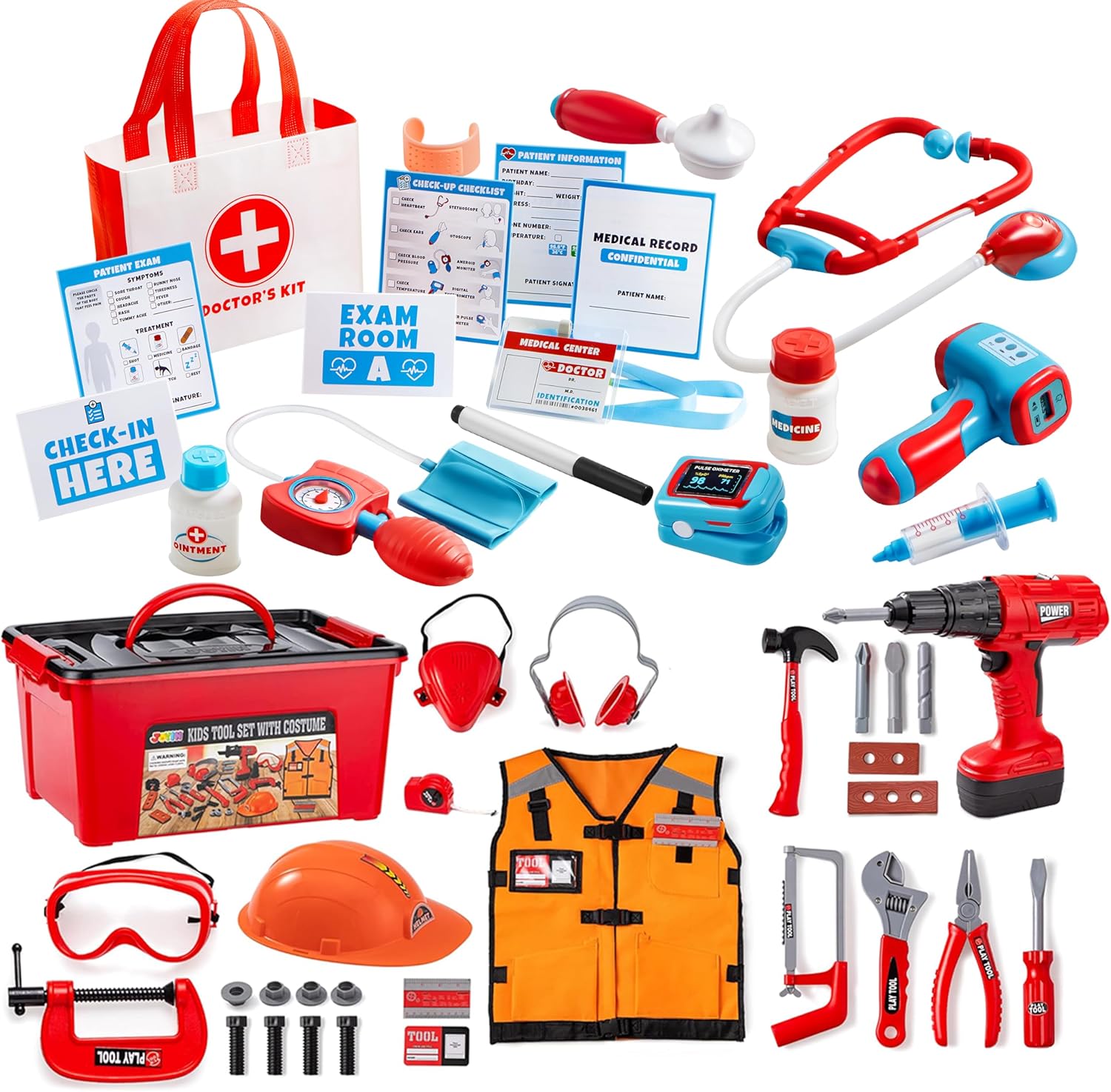 Amazon.com: Kids Doctor Kit and 26Pcs Kid Tool Set, 16 PCS Doctor Play ...