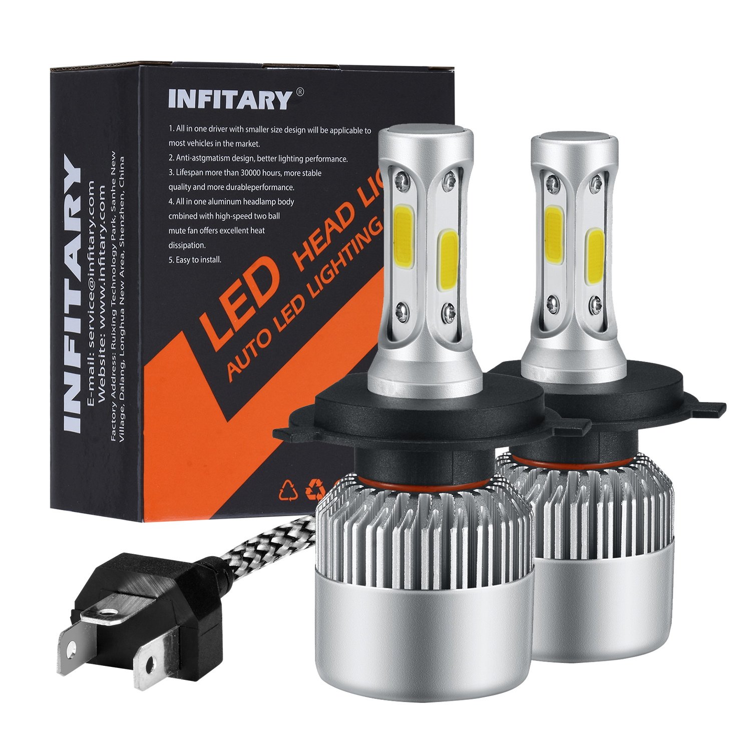 Infitary LED Headlight Bulbs H4 9003 Conversion Kits High/Low Beam Auto ...
