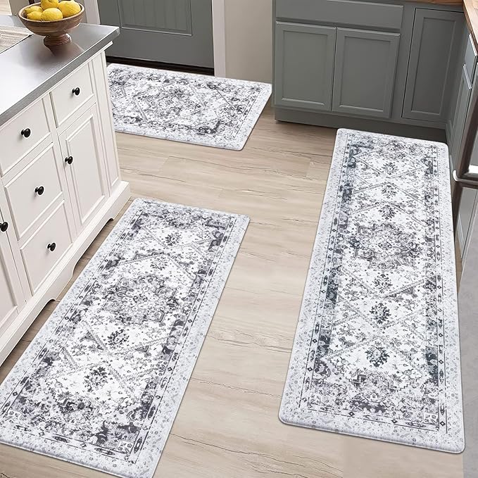 Amazon.com: ASPMIZ Gray Boho Kitchen Rugs Sets of 3 with Runner Non ...
