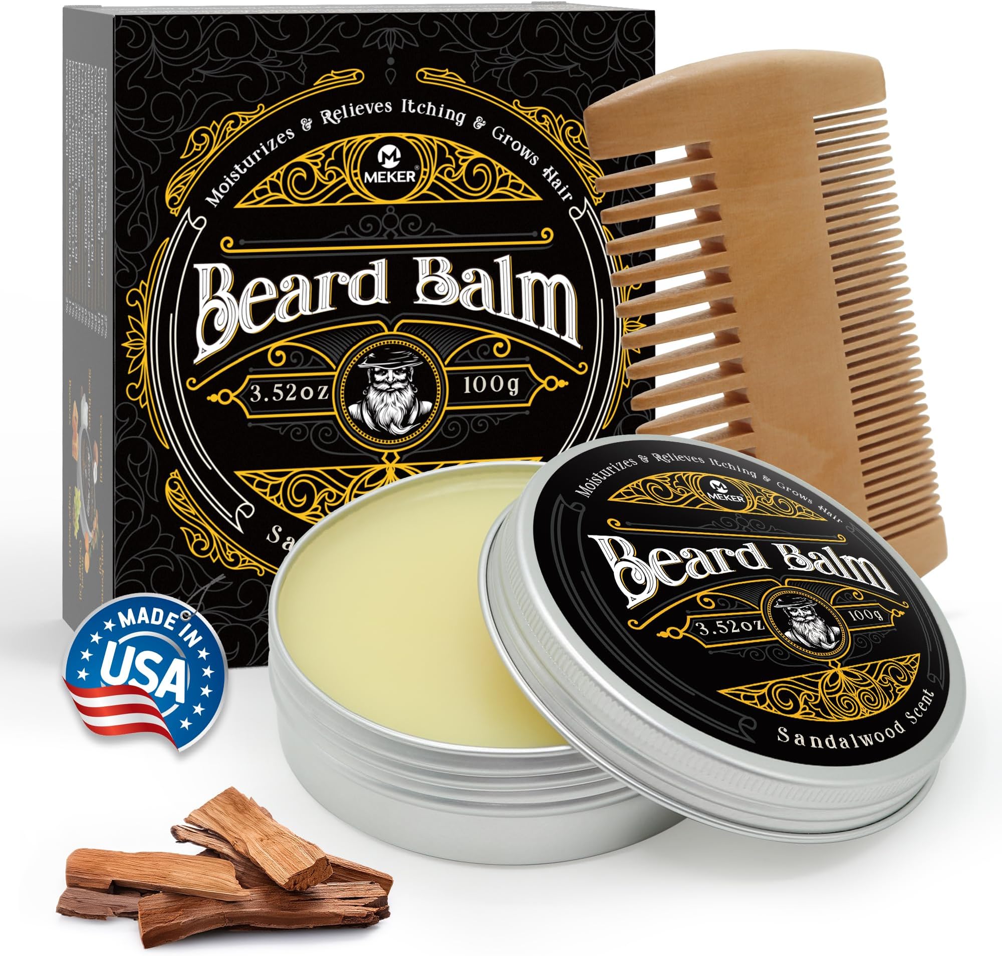 Amazon.com : MEKER Beard Balm, Beard Softening Leave-in Balm with Brush ...