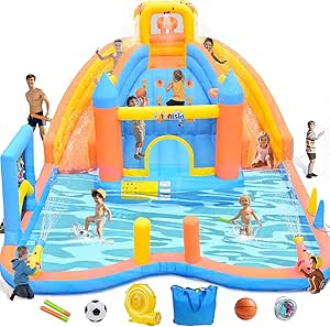 Amazon.com: Large Inflatable Water Double Slides Park, 16x13x8 FT Water ...