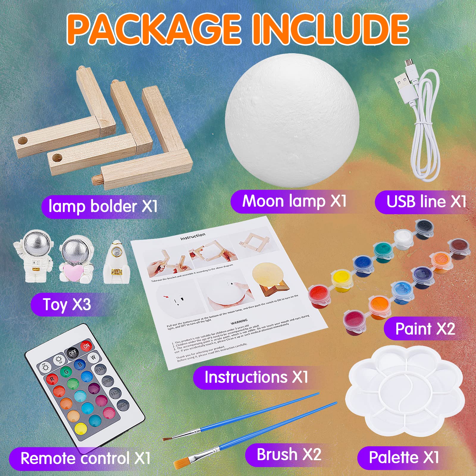Snapklik.com : Paint Your Own Moon Lamp Kit, 5.9 Inch 16 Colors DIY 3D ...