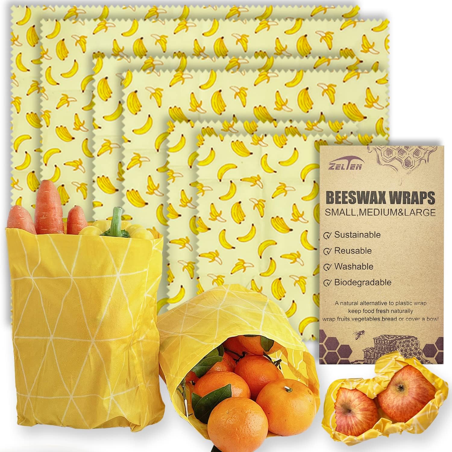 Amazon.com: Beeswax Reusable Food Wraps - (6 Packs, 3 Sizes S,M,L, with ...