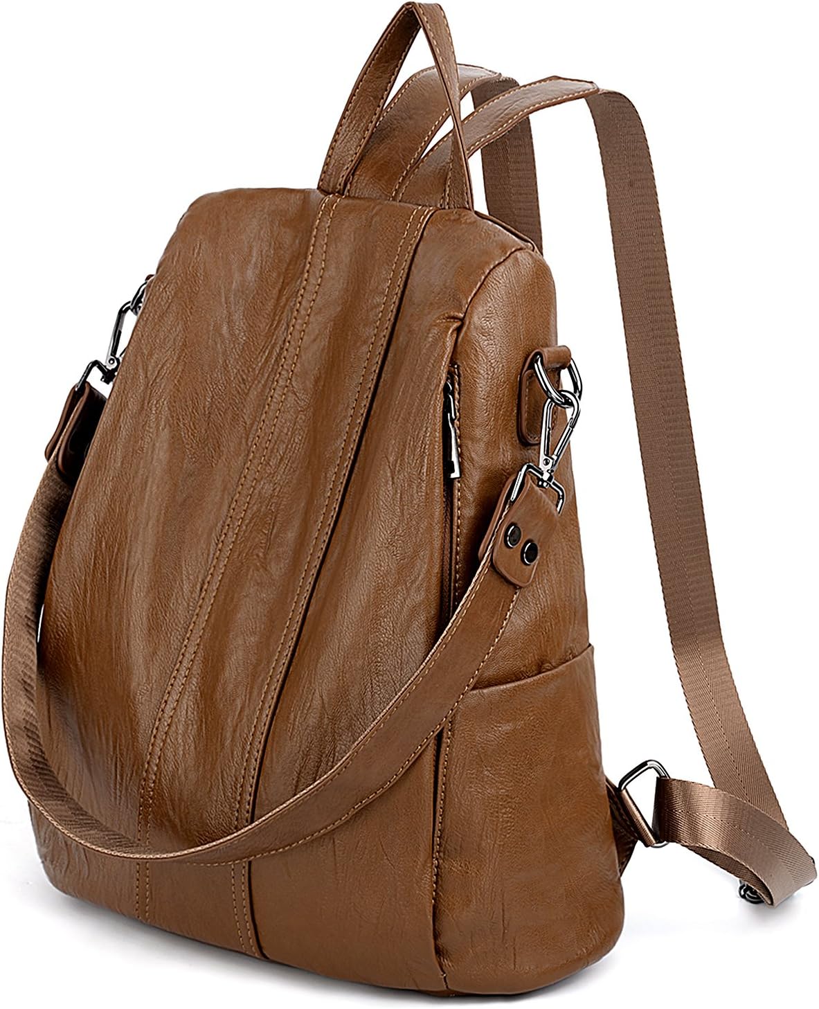 UTO Women Anti-Theft Backpack Purse PU Washed Leather Convertible ...