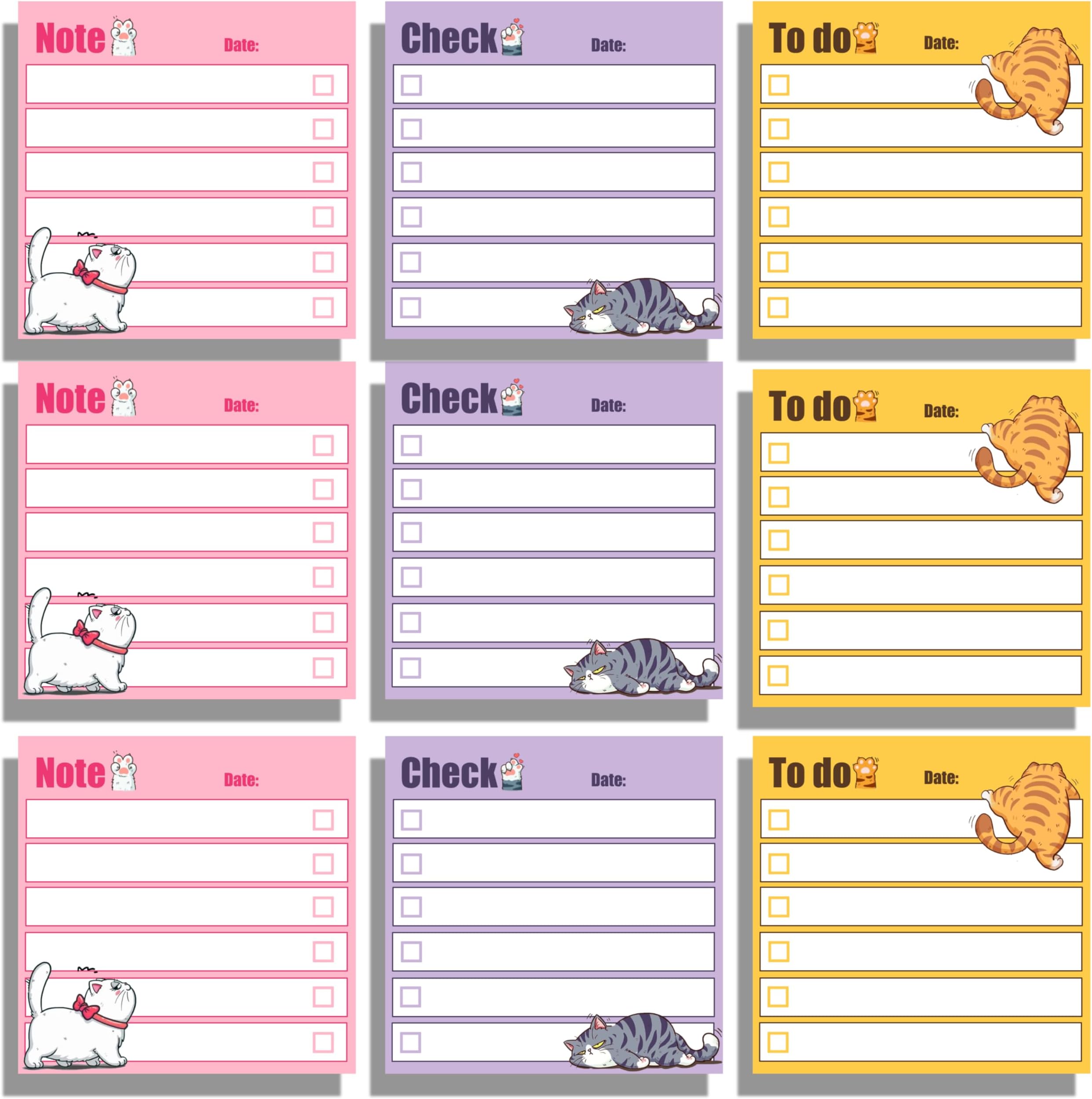 Amazon.com : 9 Pads Funny Cat To-Do List Lined Sticky Notes Set 3x3 in ...