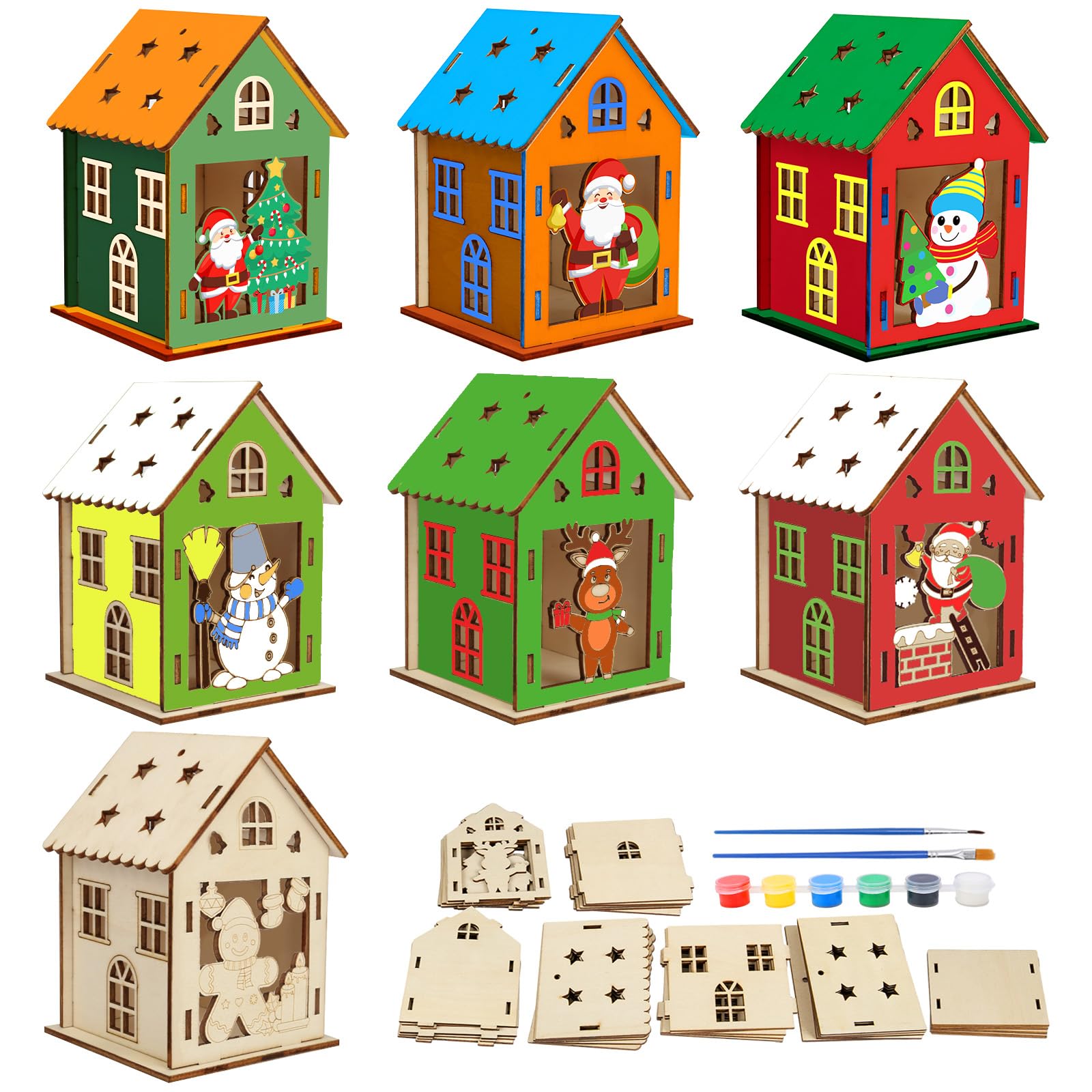 Snapklik.com : Fennoral 7 Pack Wooden Christmas House Craft Kit