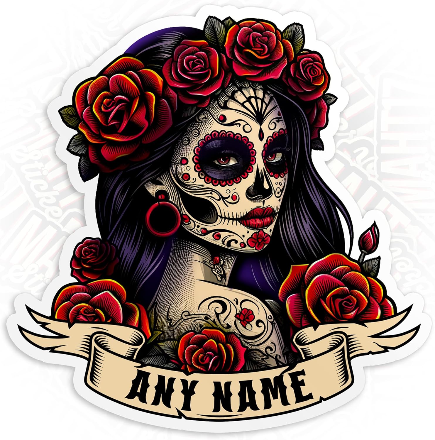 Amazon.com: Personalized Women Sugar Skull Sticker Custom Name Sugar ...