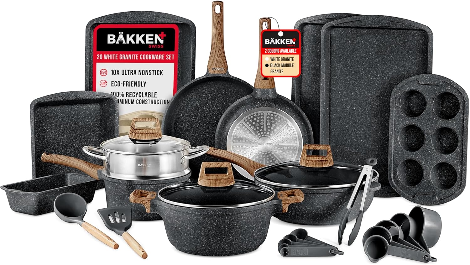 Amazon.com: Bakken-Swiss 20-Piece Kitchen Cookware Set – Granite Non ...