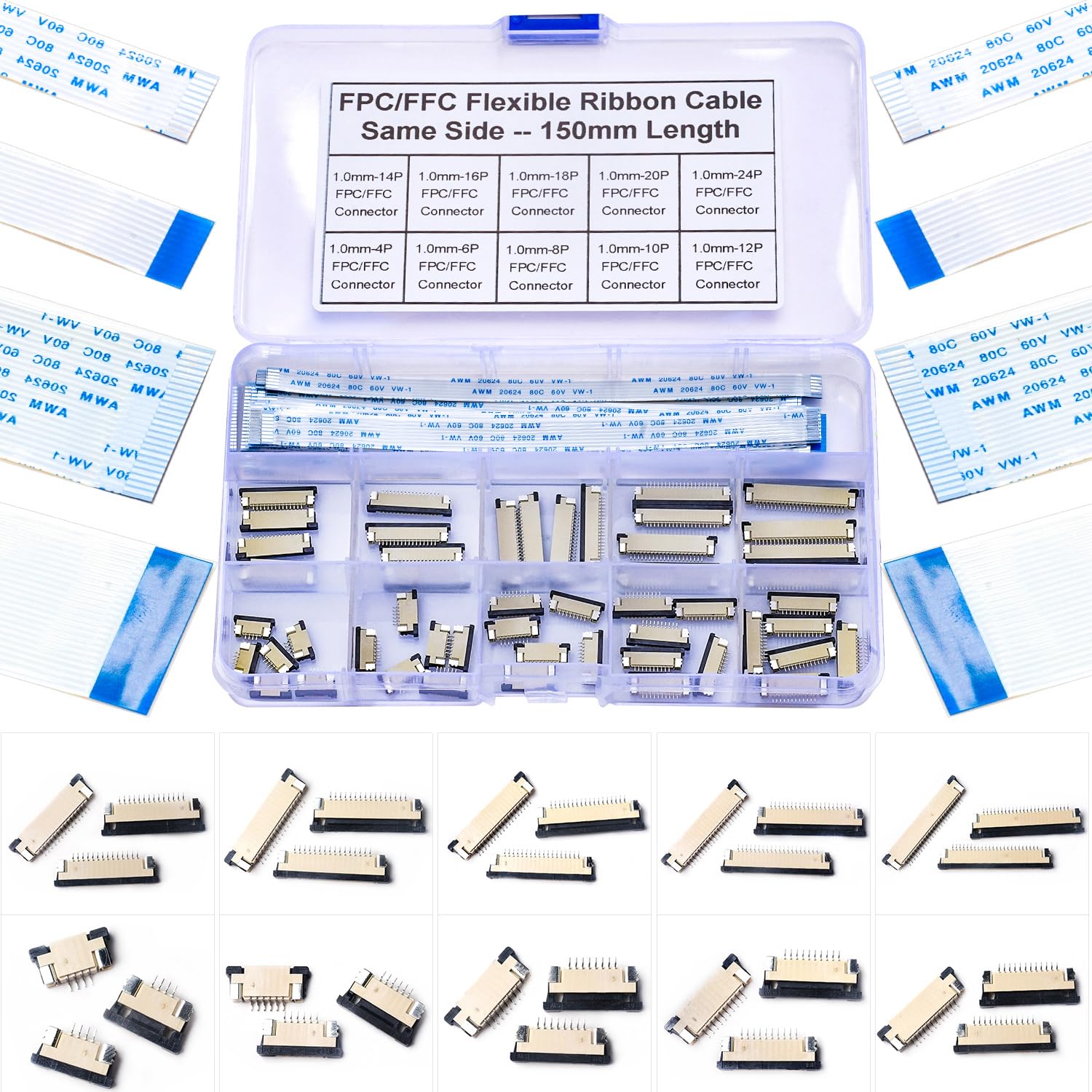 Amazon.com: Kidisoii 1mm Flexible Flat Cable Connectors Kit, 4/6/8/10 ...