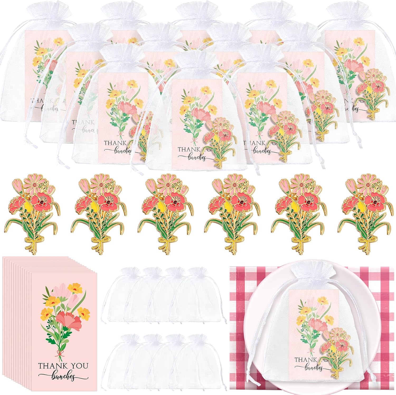 Amazon.com: Remuuly 50 Sets Thank You Gift Flower Brooch Pins Employee ...
