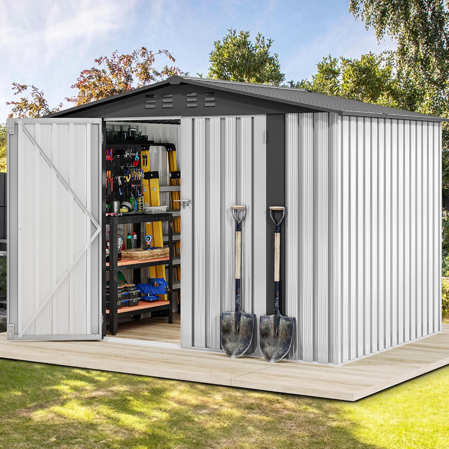 Amazon.com: DWVO 8x6FT Outdoor Storage Shelter, Roomy Steel Tool Shed ...