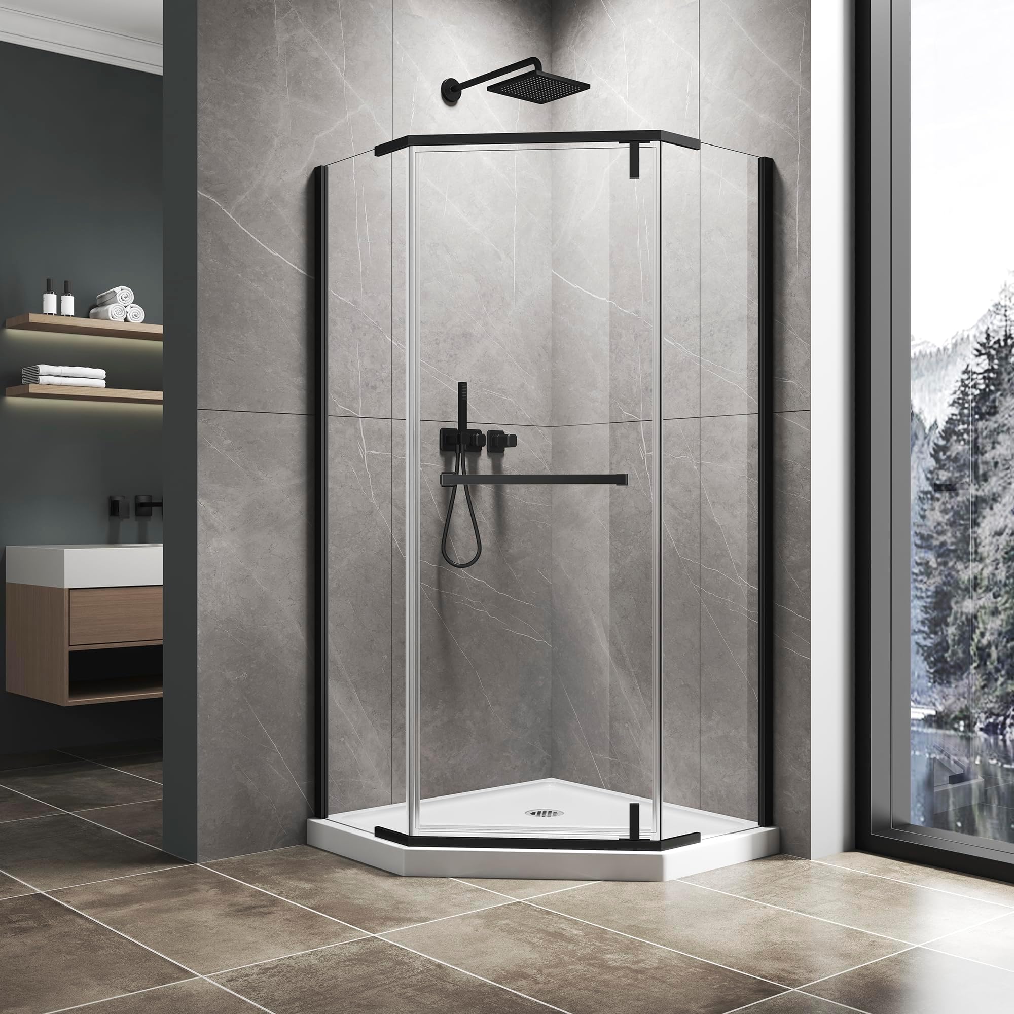 EASYWORC Neo-angle Shower Door 36 in. D x 36 in. W x 72 in. H, Corner ...