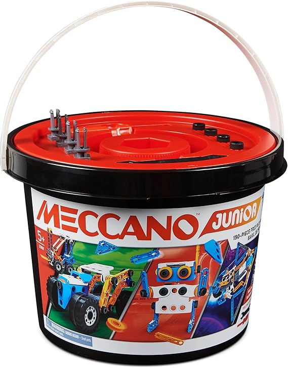Meccano Junior, 150-Piece Bucket STEAM Model Building Kit for Open ...