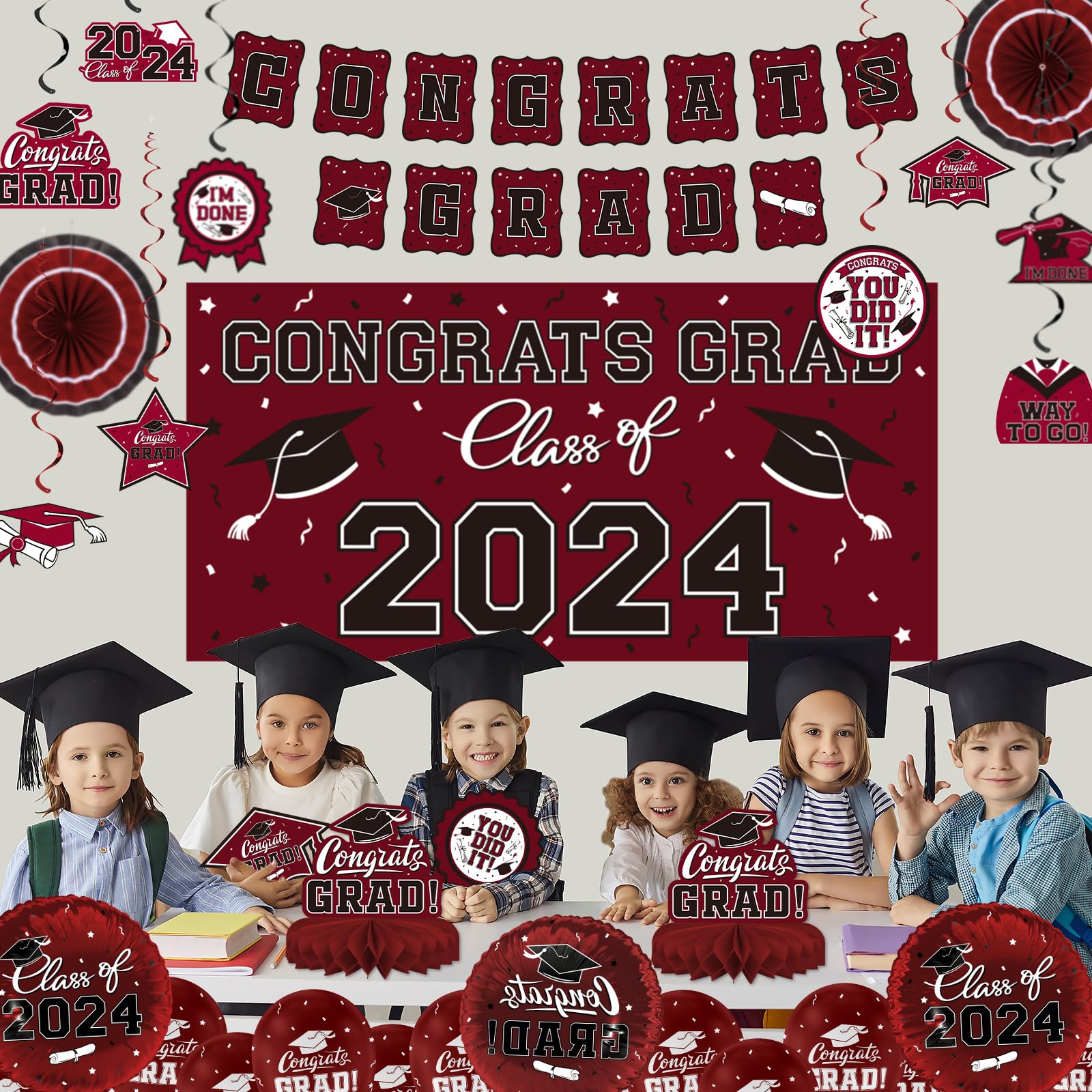 Snapklik.com : Maroon Themed 2024 Graduation Decorations Set - Congrats ...