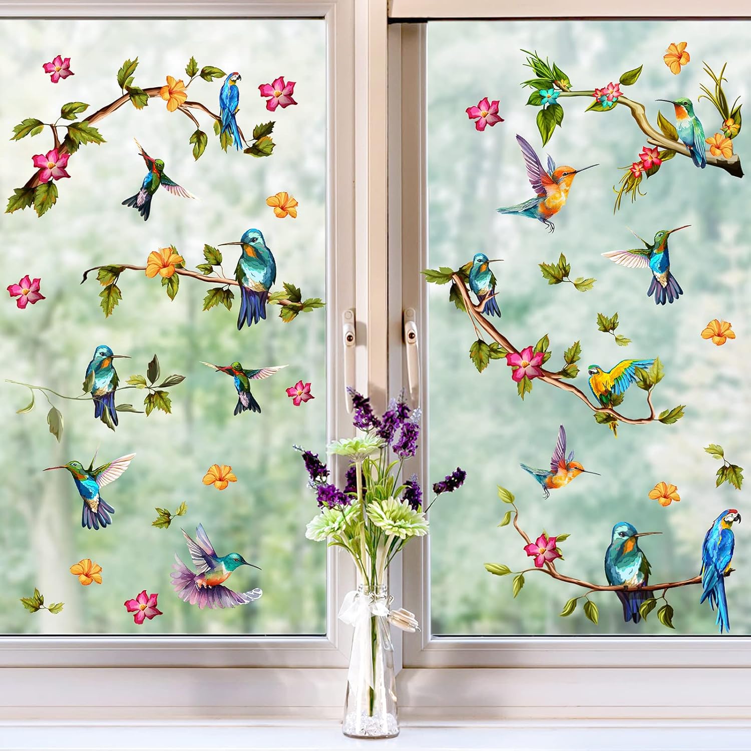 Amazon.com: Hummingbird Window Stickers Birds Tree Branch Window Decals ...