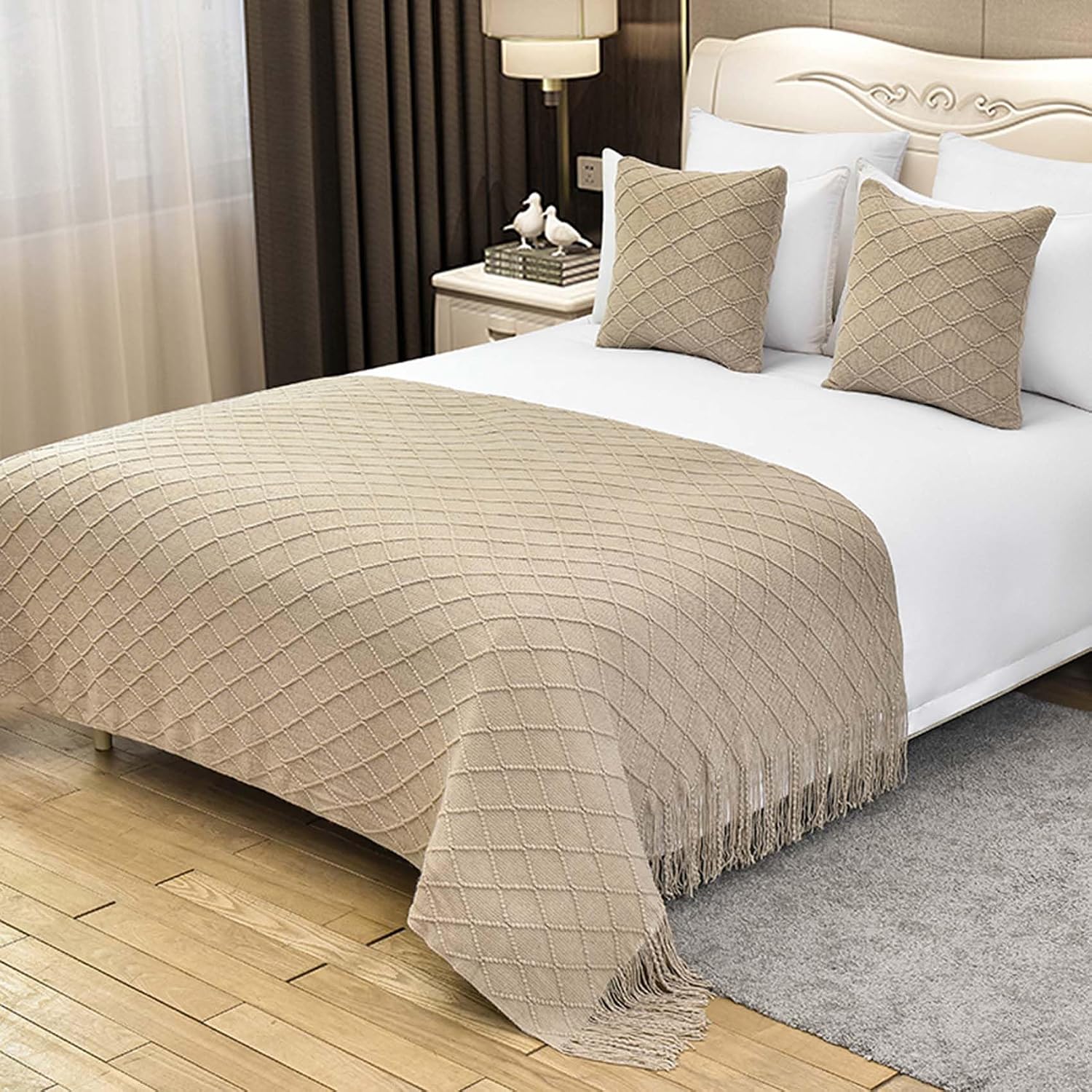 Amazon.com: SXLXYOF Knitted Boho Bed Runners Throw Blanket with Tassels ...