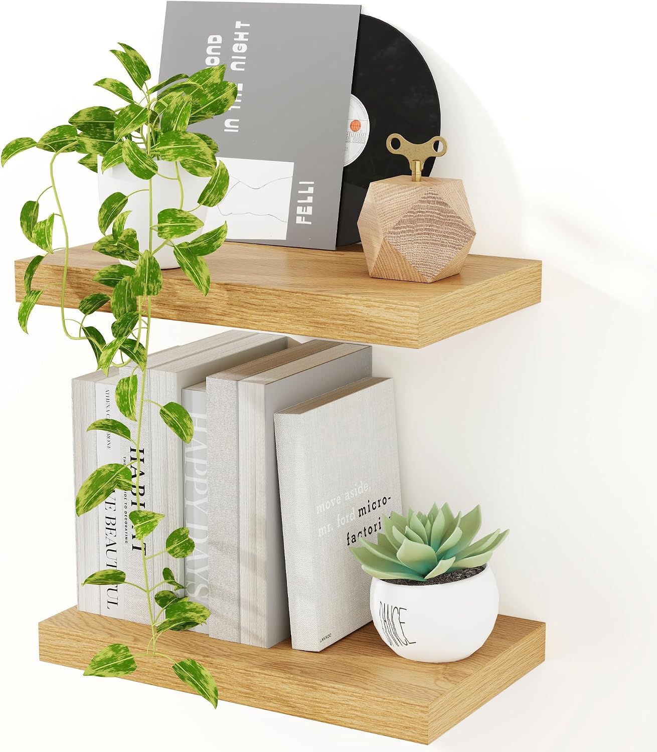 Feihorrm Floating Shelves for Wall, 40cm Oak Floating Wall Shelves Deep ...