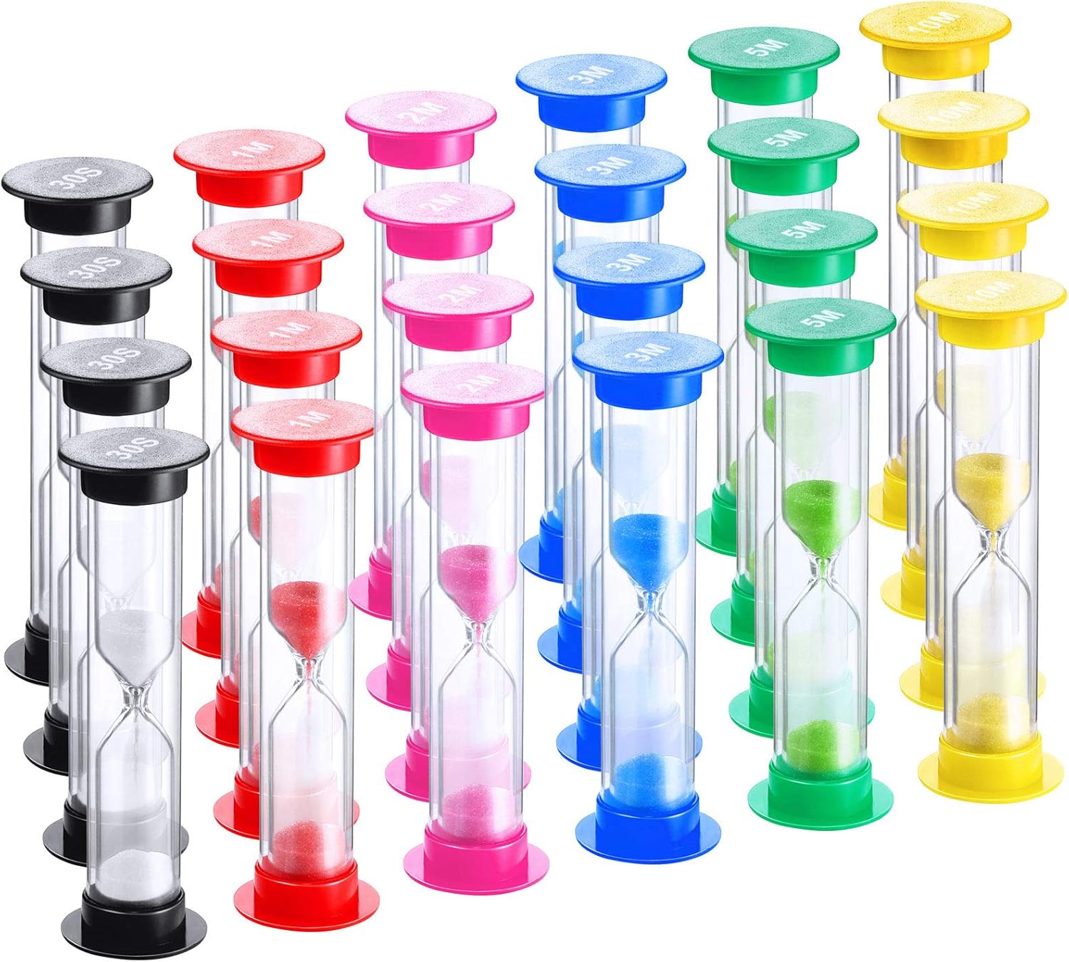 24 Pieces Sand Timer Plastic Sandglass Timer Colorful Hourglass Timer ...