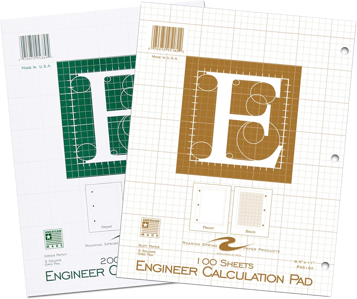 Buy Roaring Spring 5x5 Grid Buff & Green Paper Engineering Pad Bundle ...