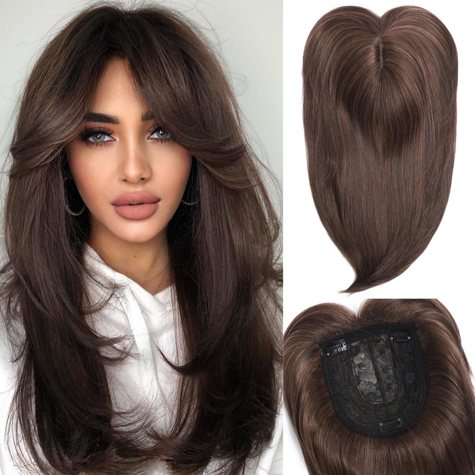 Amazon.com : AYunhe Middle Part Human Hair Topper for Women Lace Human ...