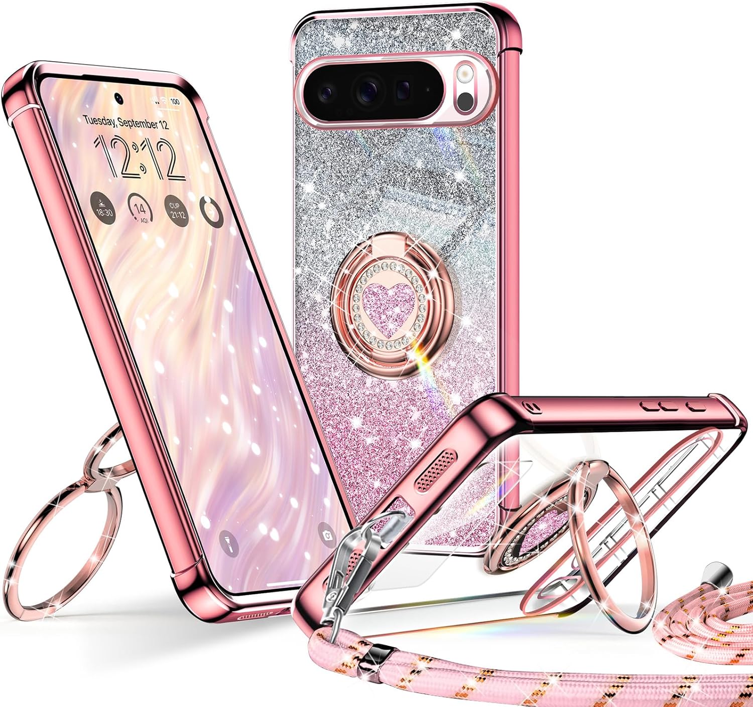 XYZ Cover for Google Pixel 10 Pro XL, Case with Heart Double Ring Stand ...